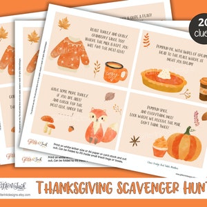 Thanksgiving Scavenger Hunt Clue Cards / Thanksgiving Treasure Hunt ...