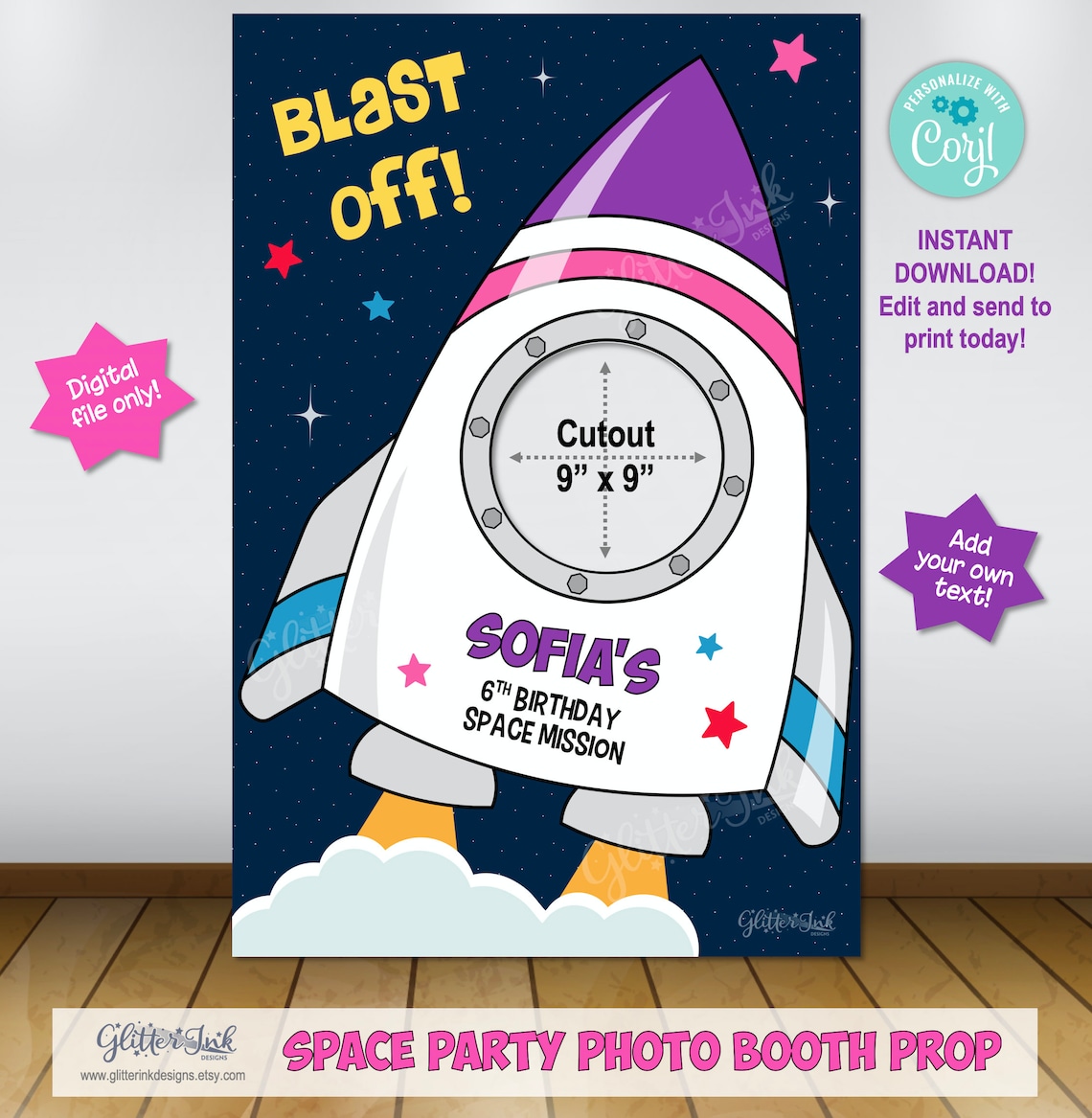 Outer Space Party Photo Booth Frame / Rocket Printable Party | Etsy
