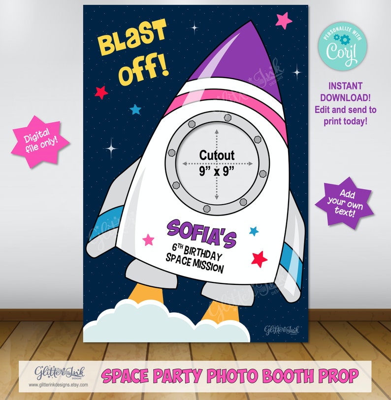 Outer Space Party Photo Booth Frame / Rocket Printable Party - Etsy