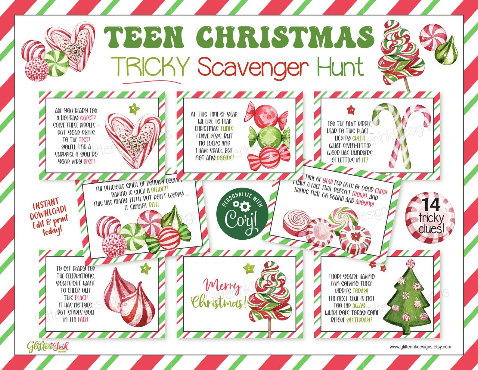 Teen Christmas Tricky Scavenger Hunt Riddles, Candy Cane Treasure Hunt ...
