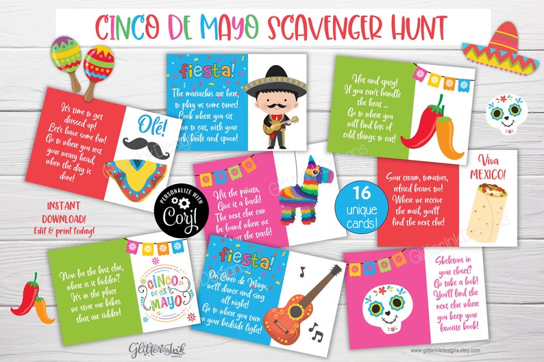 Cinco De Mayo Scavenger Hunt for Kids, Mexican Fiesta Editable Treasure ...