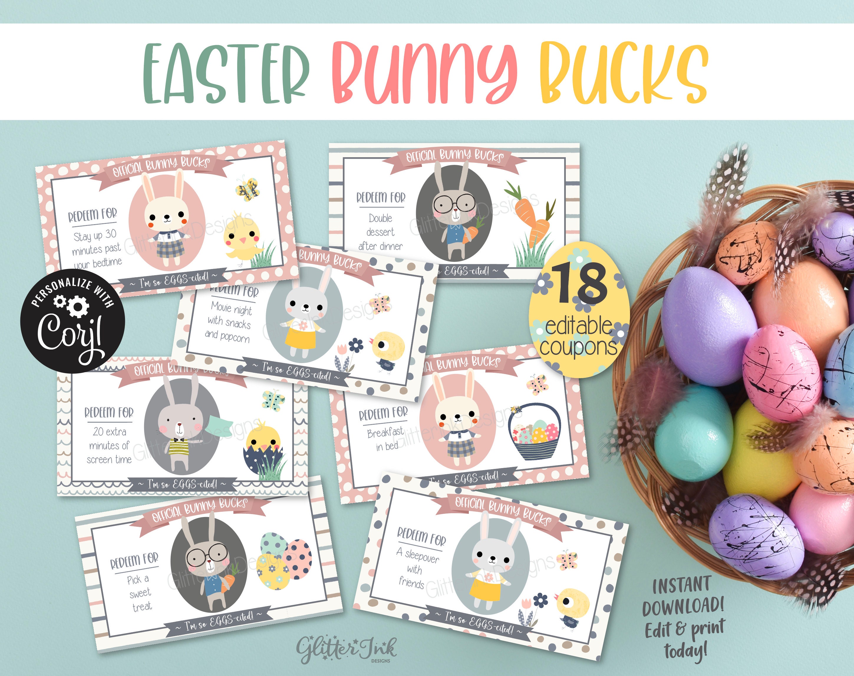 Bunny Bucks Coupons for Kids Easter Egg Hunt / Printable Easter Reward ...