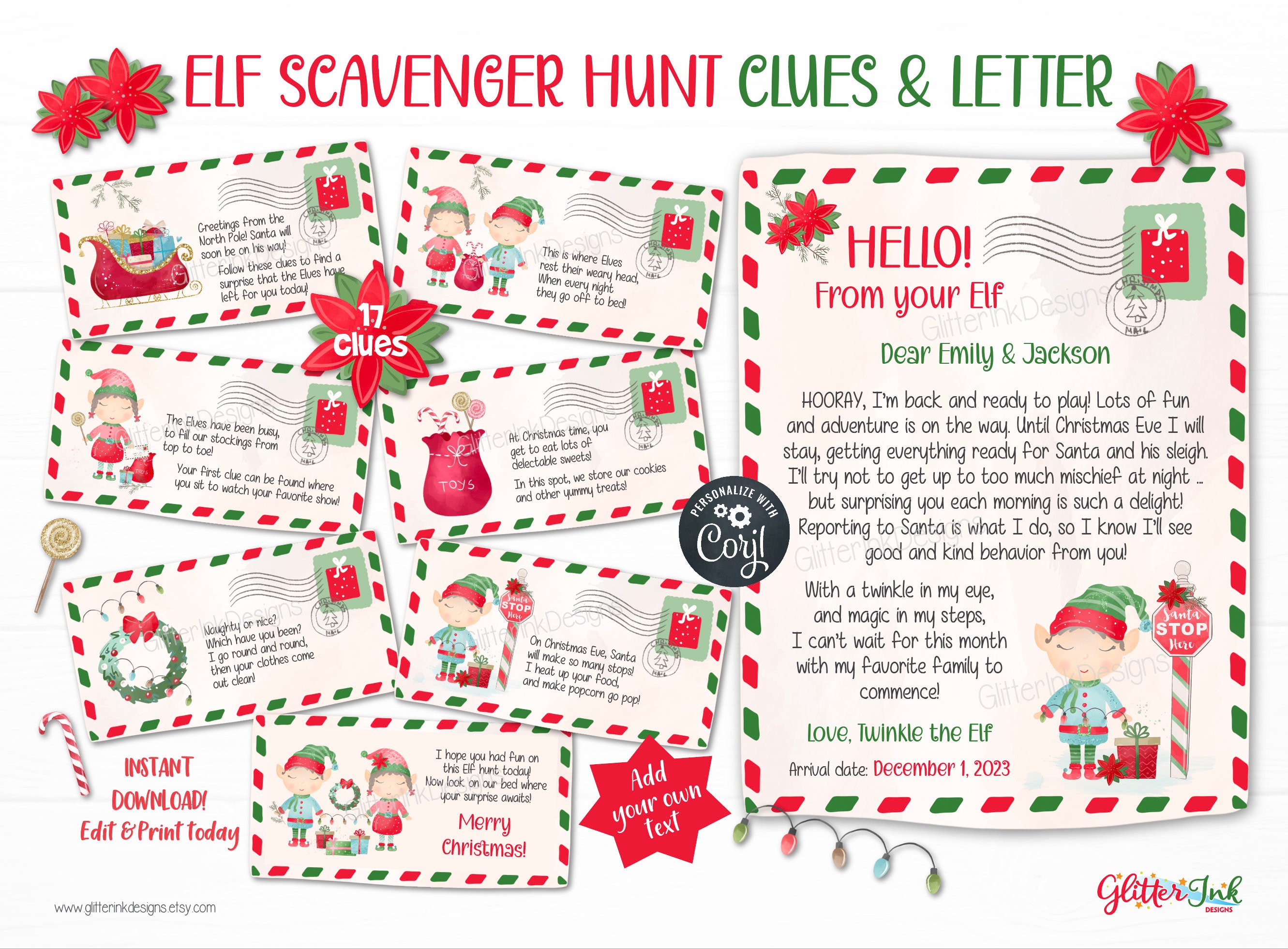 Editable Elf Letter and Scavenger Hunt Clue Cards / Christmas Elves ...