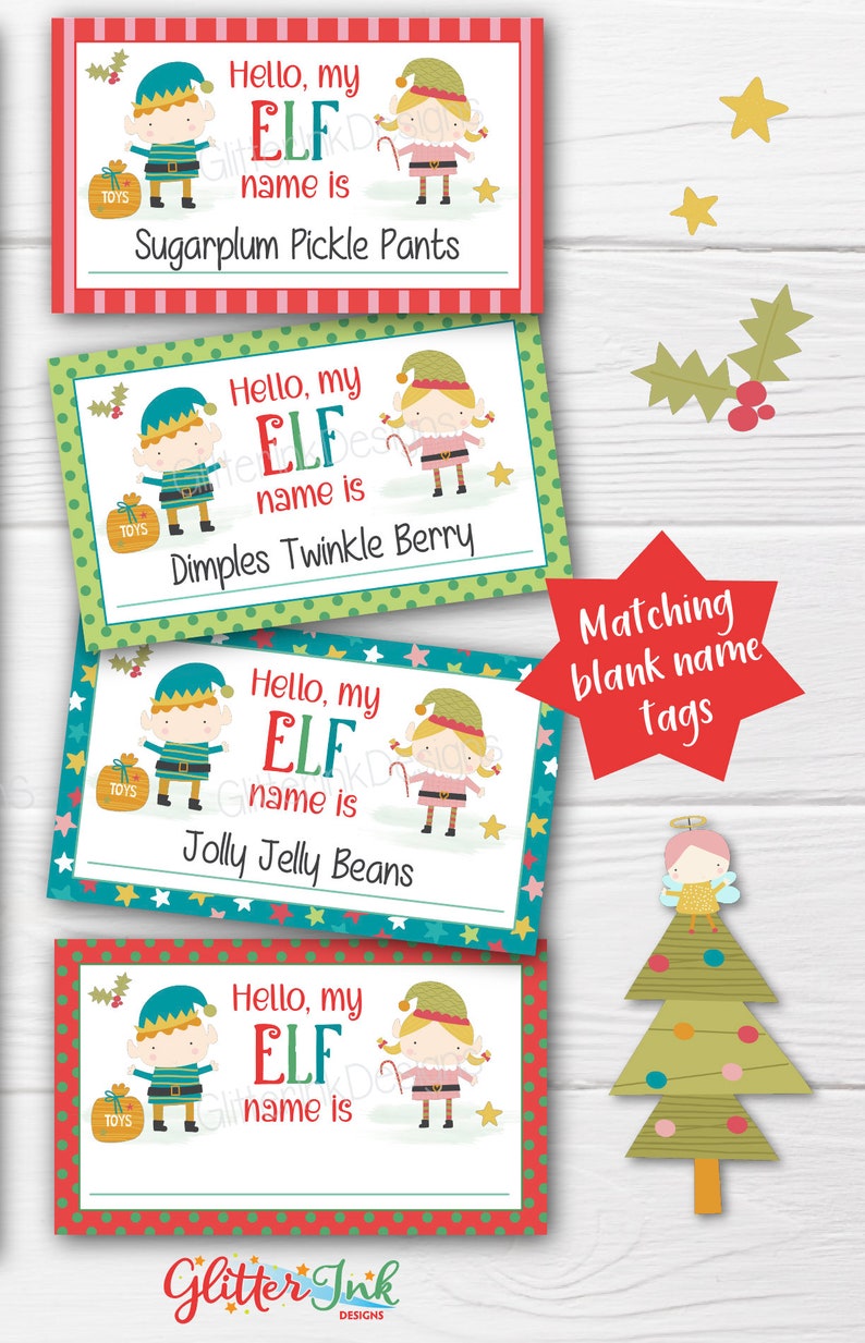 What's Your Elf Name Game Printable Sign Tags and Cards, Fun Christmas ...