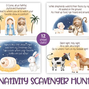 Nativity Scene Christmas Carols Scavenger Hunt Clue Cards for Kids ...