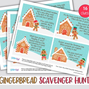 Gingerbread House Christmas Scavenger Hunt Clue Cards, Printable ...