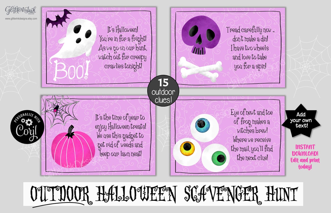 Outdoor Halloween Scavenger Hunt / Kids Halloween Treasure Hunt Clues ...