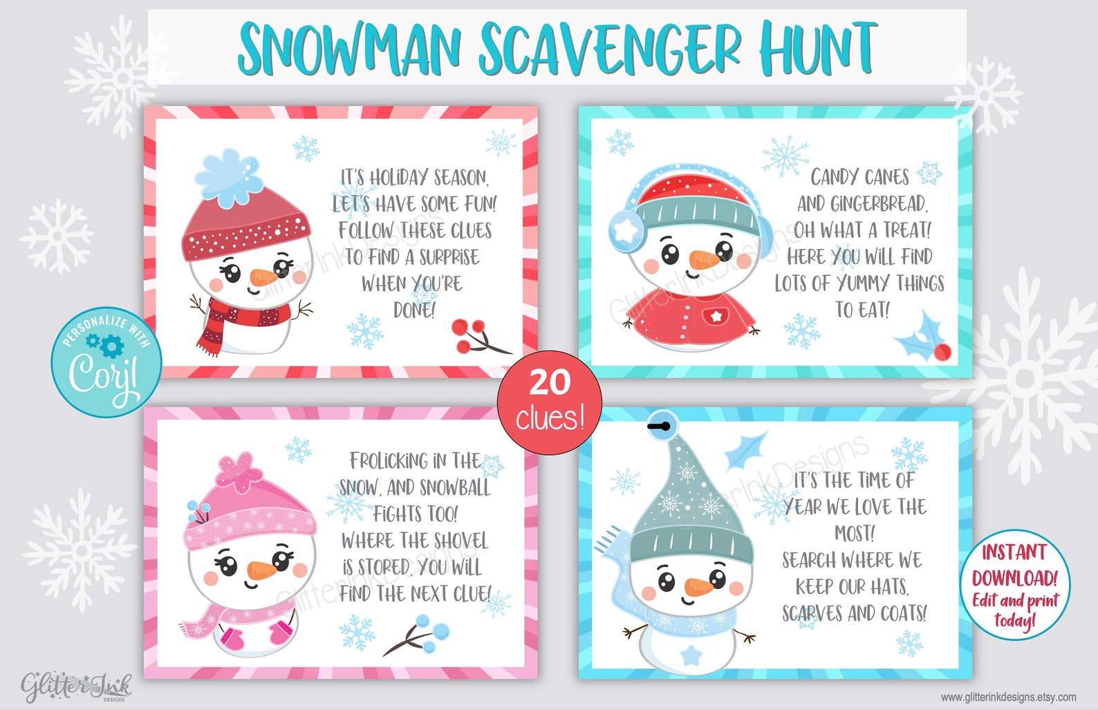 White Christmas Scavenger Hunt Clue Cards, Winter Wonderland Treasure ...