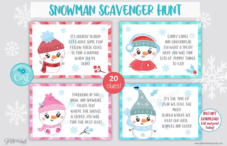 White Christmas Scavenger Hunt Clue Cards, Winter Wonderland Treasure ...
