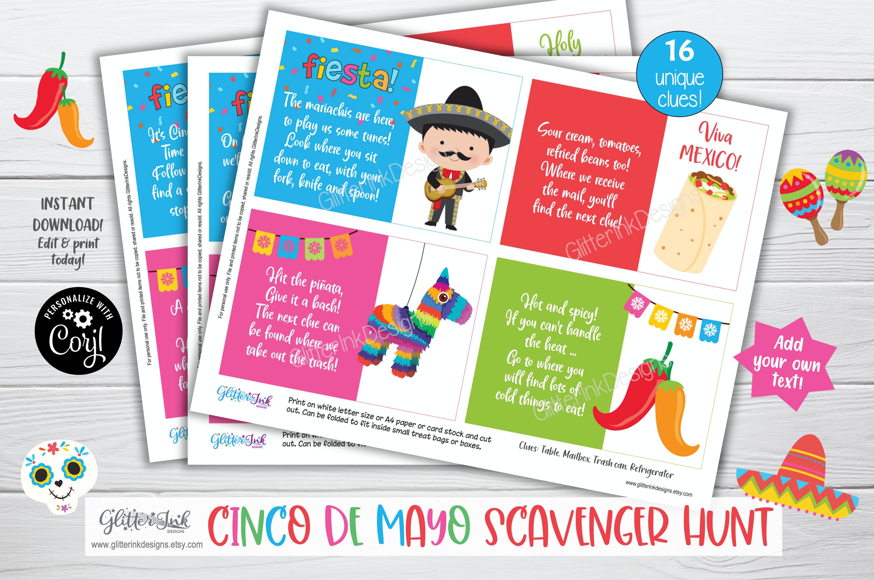 Cinco De Mayo Scavenger Hunt for Kids, Mexican Fiesta Editable Treasure ...