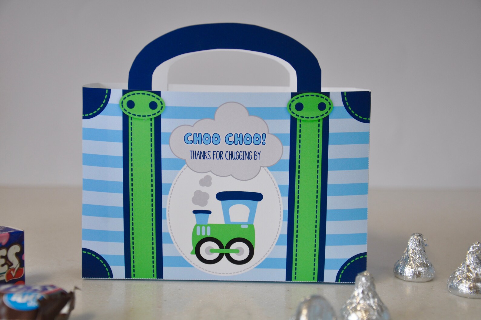 Train Party Suitcase Favor Box - Blue Green and Navy Pdf Printable ...