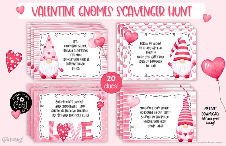Valentine's Day Scavenger Hunt Clue Cards / Valentines Day - Etsy