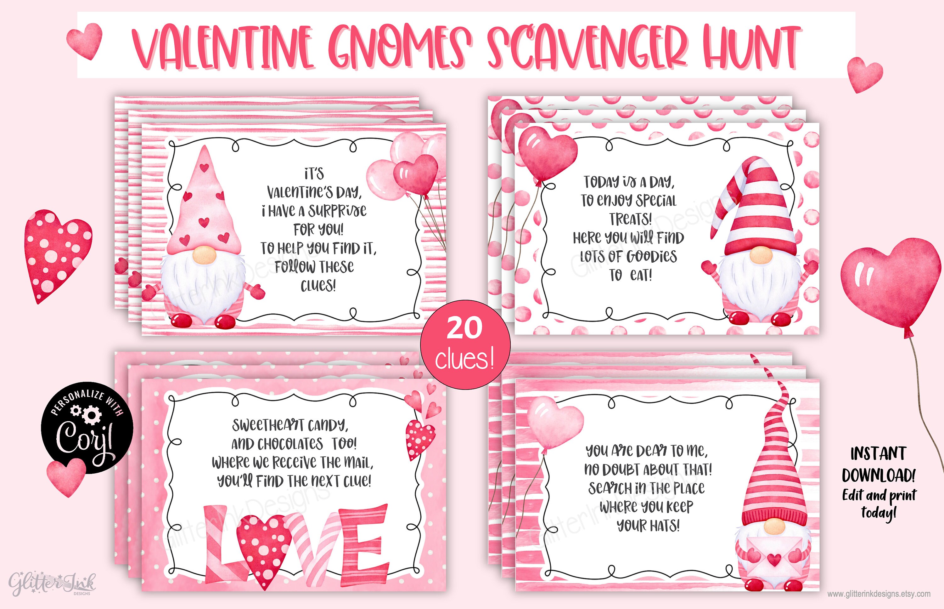 Valentine's Day Scavenger Hunt Clue Cards / Valentines Day Treasure ...