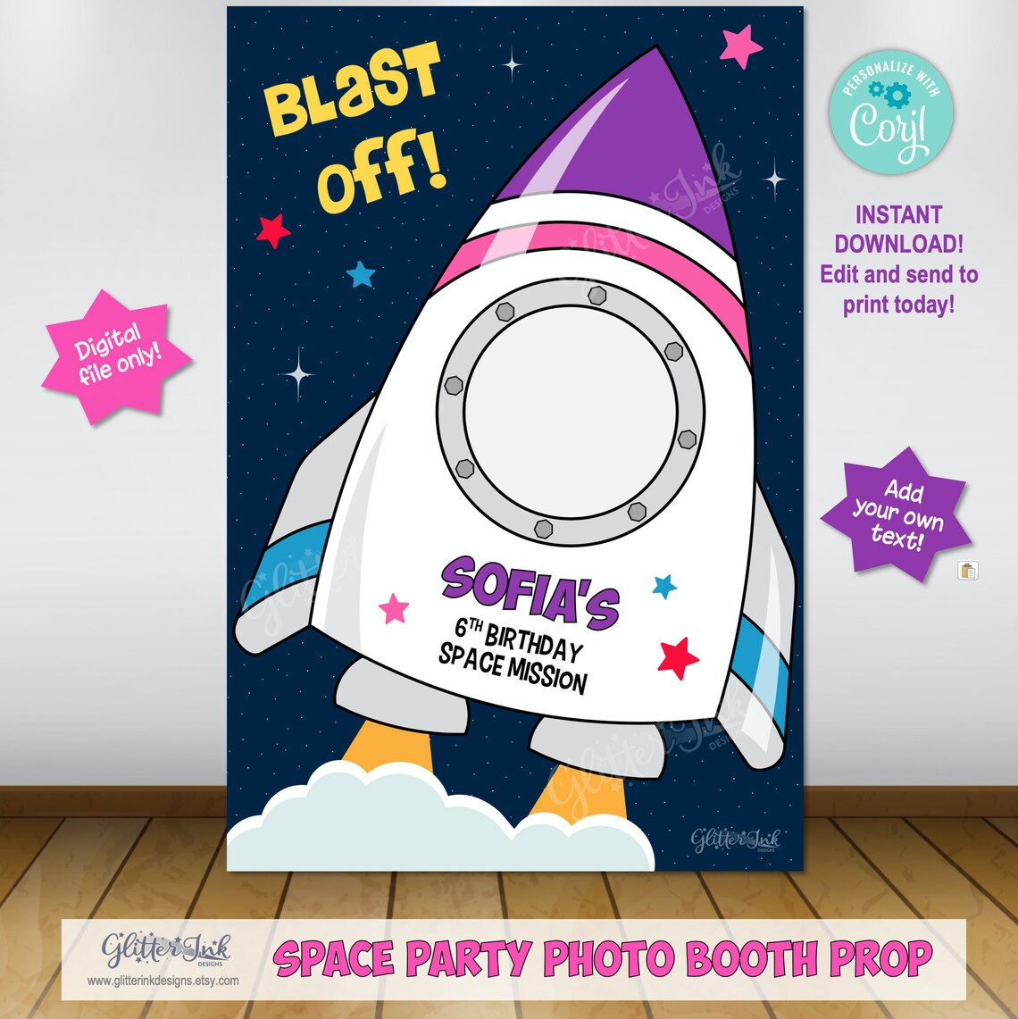 Outer Space Party Photo Booth Frame / Rocket Printable Party | Etsy