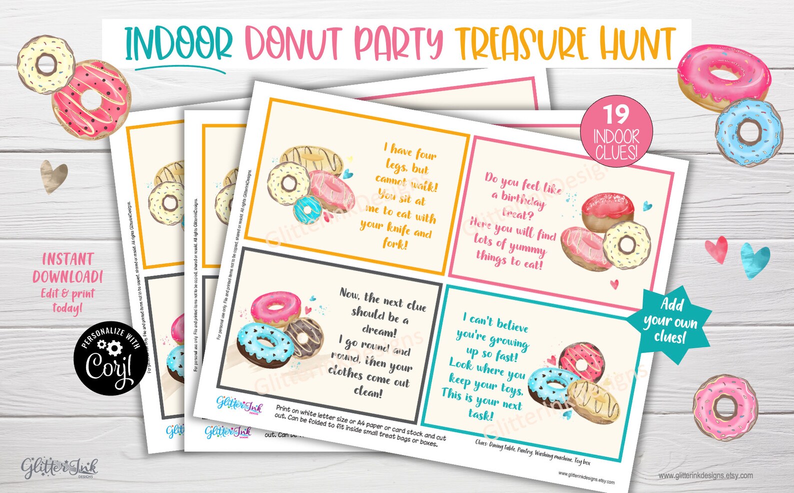 Donut Birthday Indoor Scavenger Hunt Clue Cards / Donut Party Kids ...