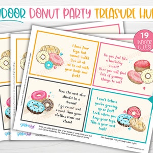 Donut Birthday Indoor Scavenger Hunt Clue Cards / Donut Party Kids ...