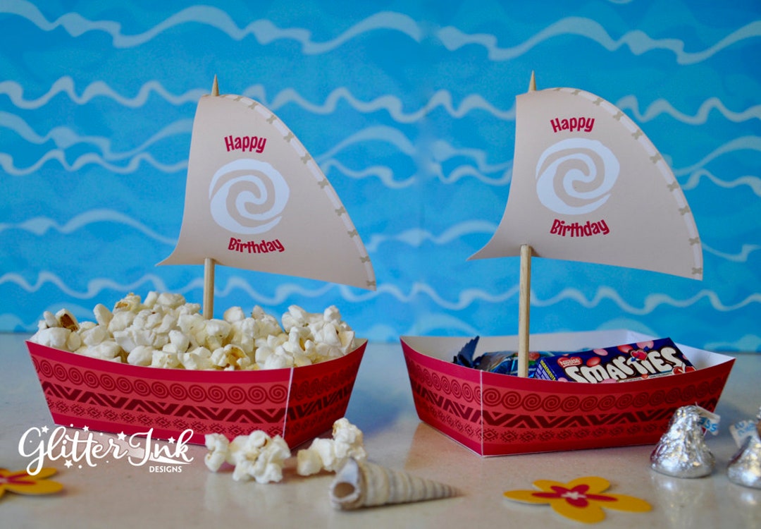 Moana Popcorn Tray Sail Boat Themed Party Favors, Hawaiian Birthday ...