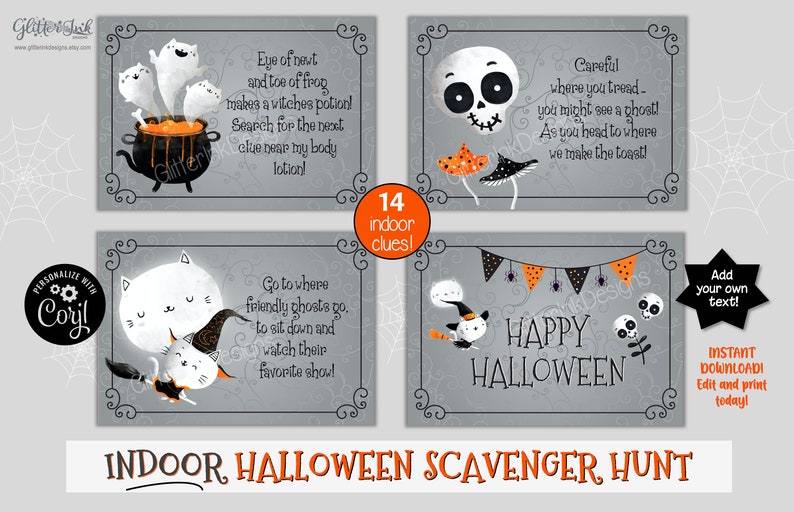 Indoor Halloween Scavenger Hunt / Kids Halloween Treasure Hunt Clues ...