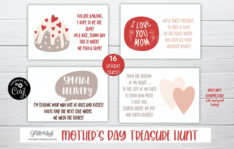 Mother's Day Scavenger Hunt / Happy Mothers Day Treasure Hunt Clues ...