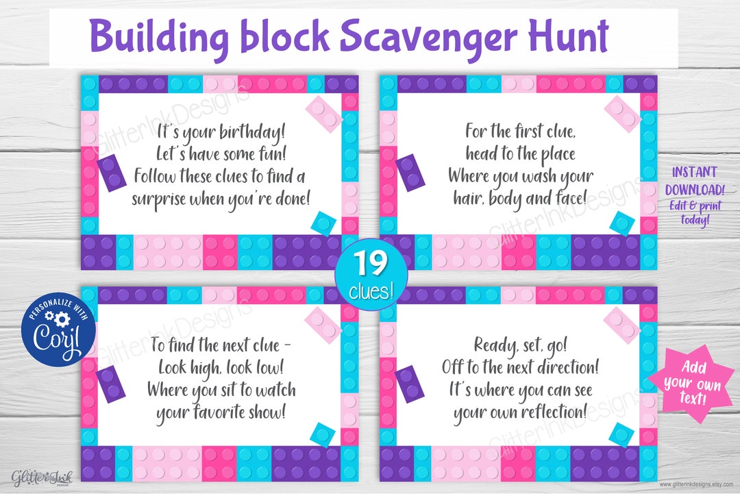 Building Blocks Treasure Hunt Clues for Kids / Building Block Party ...
