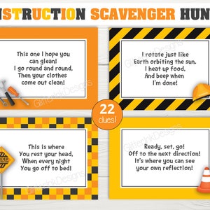 Construction Party Scavenger Hunt Clue Cards + Birthday Sign ...