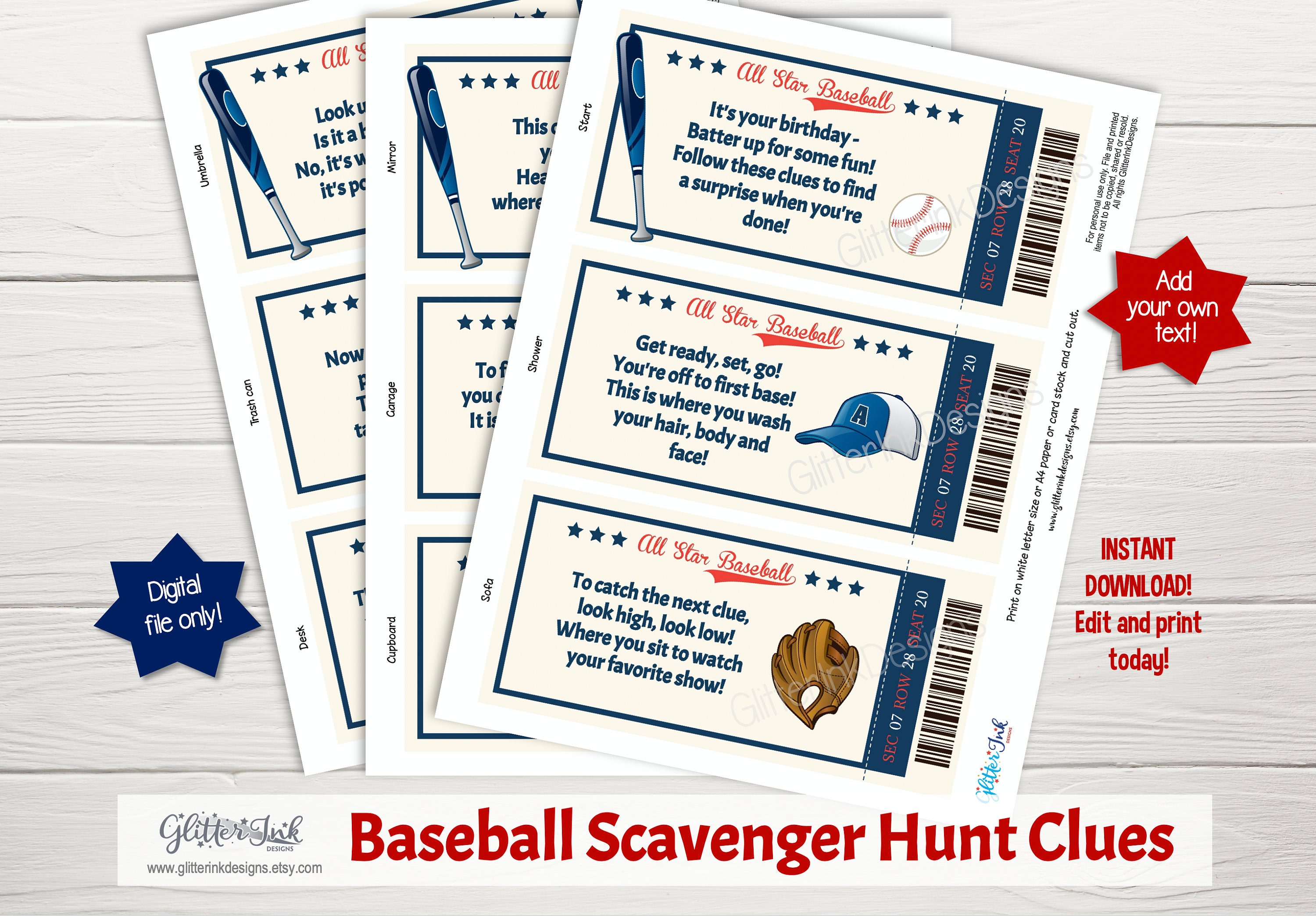 Baseball Scavenger Hunt Clue Cards / Baseball Treasure Hunt - Etsy Canada