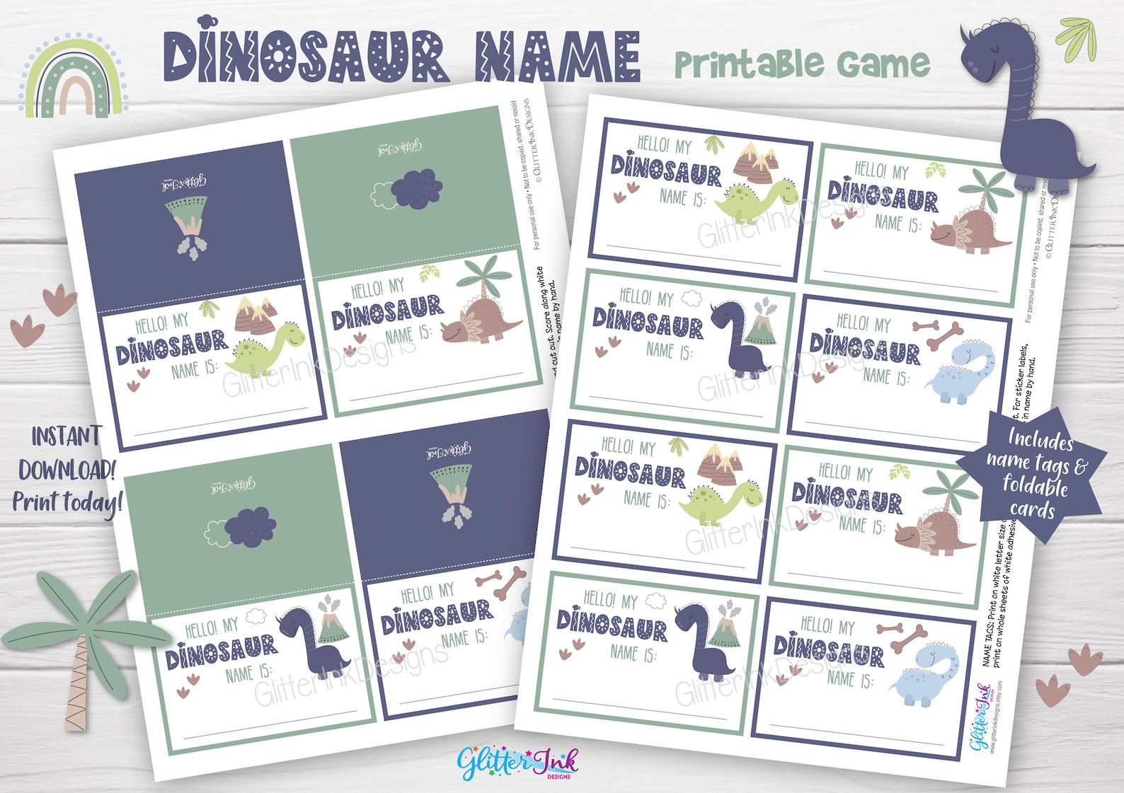 What's Your Dinosaur Name Printable Party Game Sign, Name Tags and ...