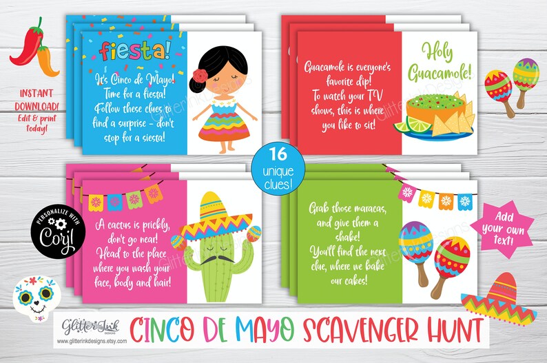 Cinco De Mayo Scavenger Hunt for Kids, Mexican Fiesta Editable Treasure ...