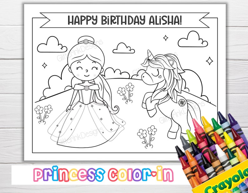Princess Party Coloring Page / Princess and Unicorn Colouring - Etsy
