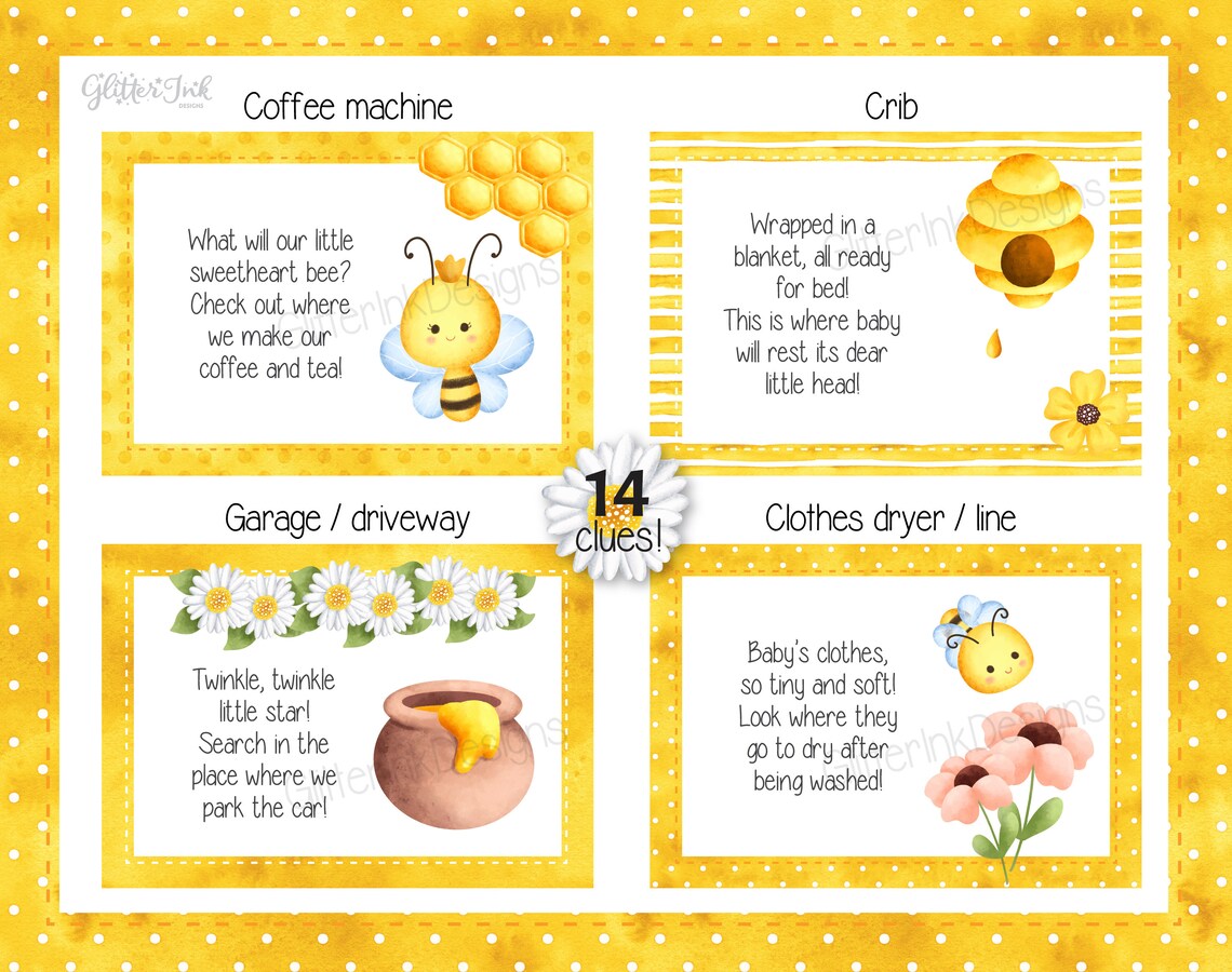 What Will Baby Bee? Gender Reveal Scavenger Hunt Clue Cards for Baby ...