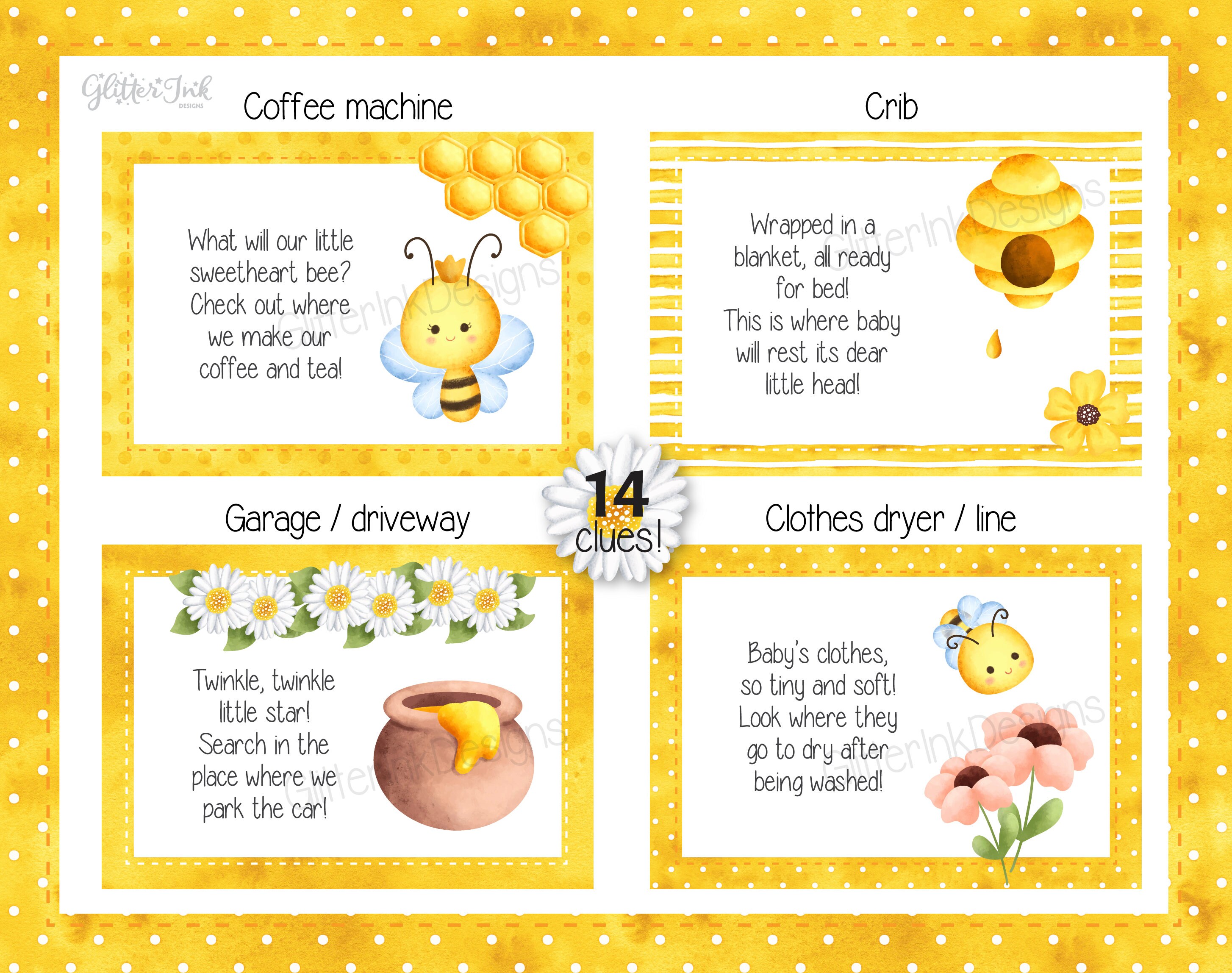 What Will Baby Bee? Gender Reveal Scavenger Hunt Clue Cards for Baby ...