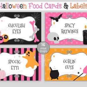 Halloween Party Food Tent Cards / Orange and Pink Halloween Printable ...