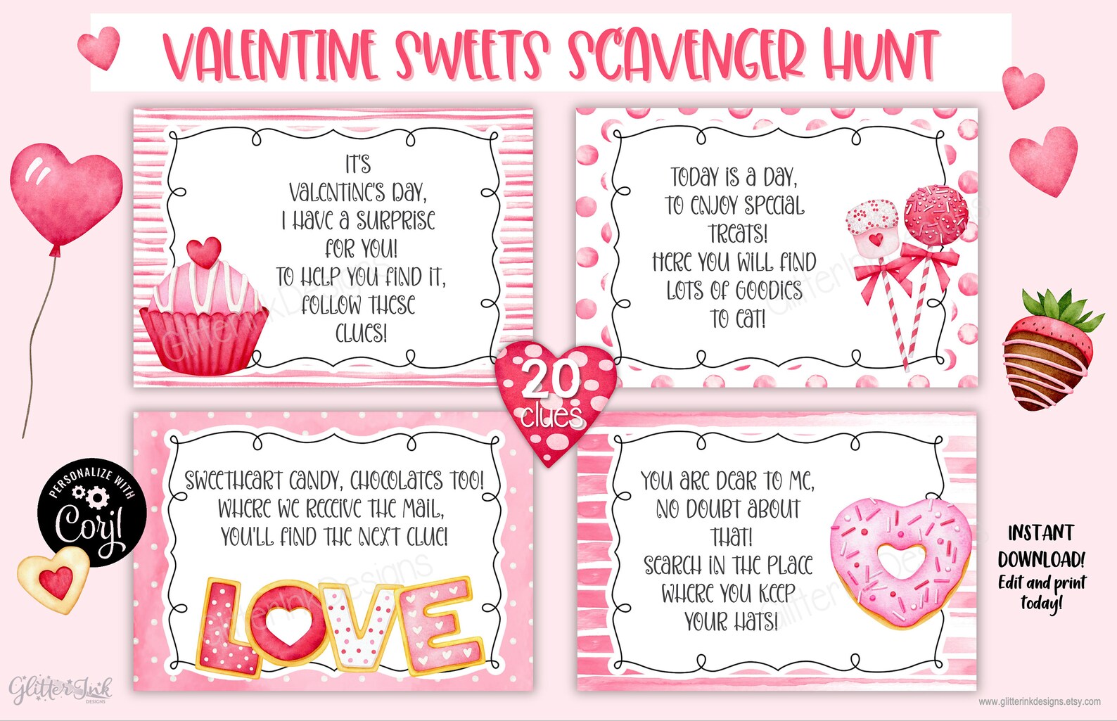 Valentine's Day Scavenger Hunt Clue Cards / Valentines Day Treasure ...