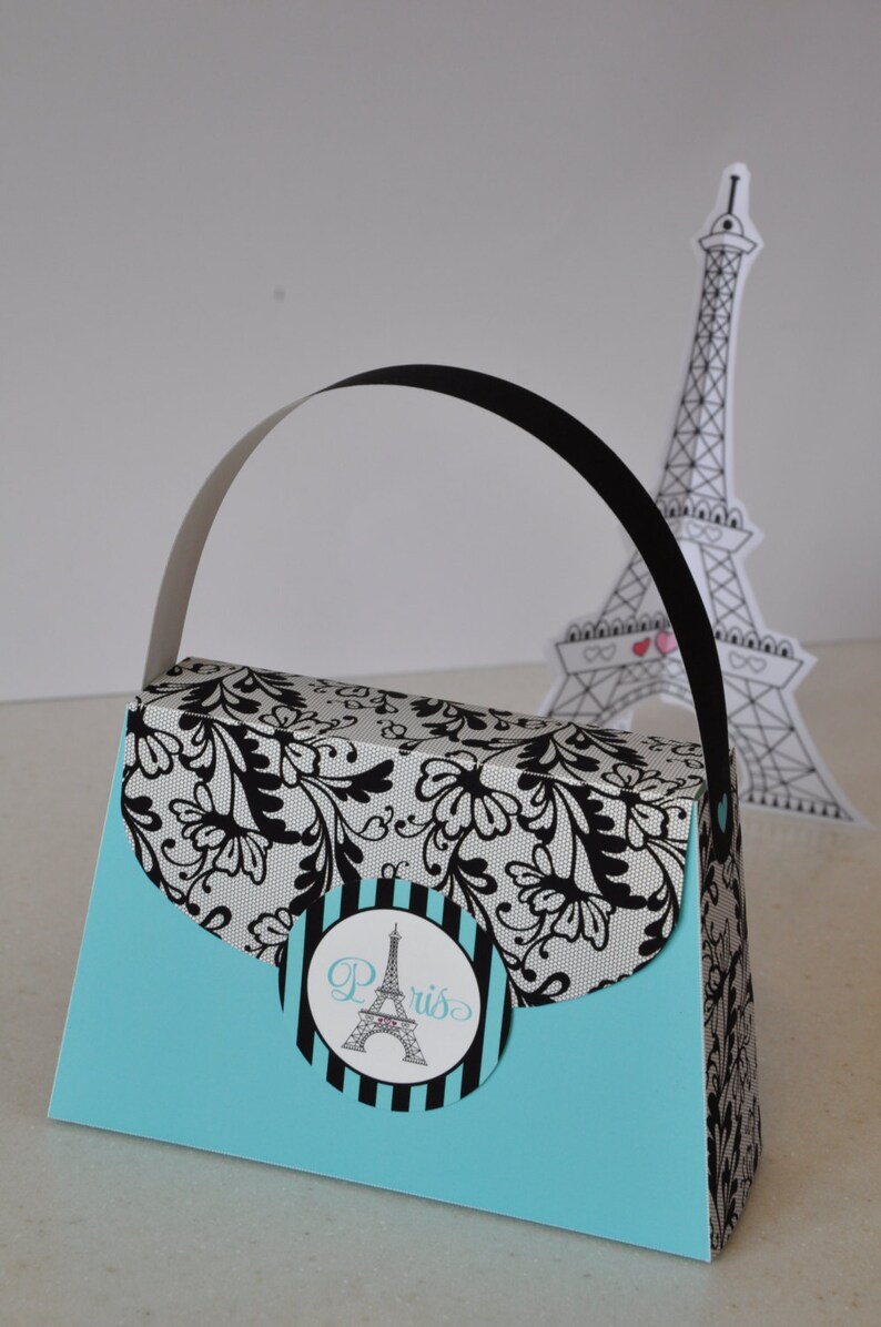 Paris Party Printable Purse Favor Box / Purse Party Favors in Turquoise ...