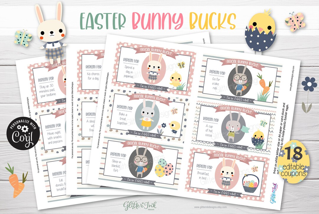 Bunny Bucks Coupons for Kids Easter Egg Hunt / Printable Easter Reward ...