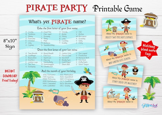 What's your Pirate name printable party game / Pirate party sign with ...
