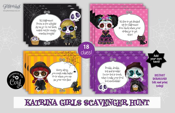 Halloween scavenger hunt clue cards / Dia de los muertos treasure hunt ...