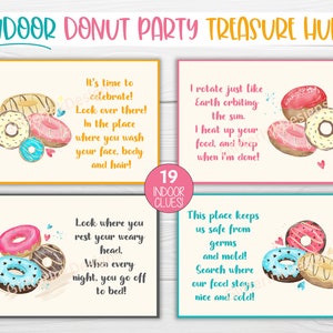Donut Birthday Indoor Scavenger Hunt Clue Cards / Donut Party Kids ...