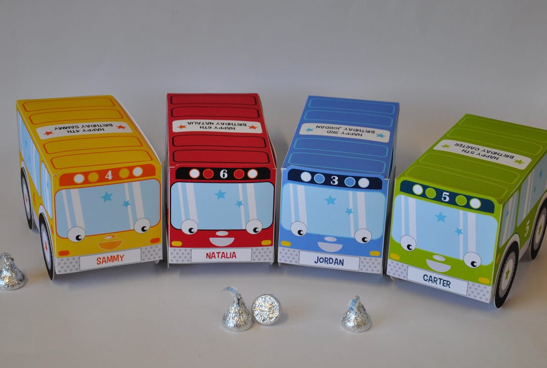 Bus Birthday Party Printable Favor Box / Bus Treat Boxes / Bus Paper ...