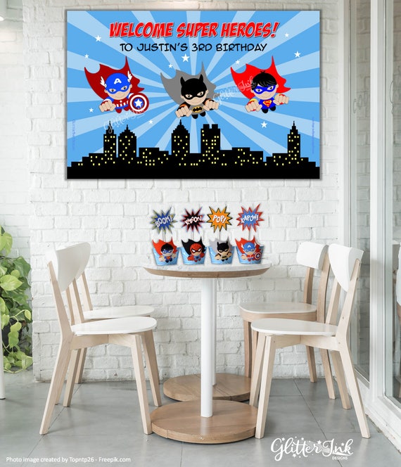 PRINTABLE Superhero backdrop / Super hero wall art / Super boy birthday ...