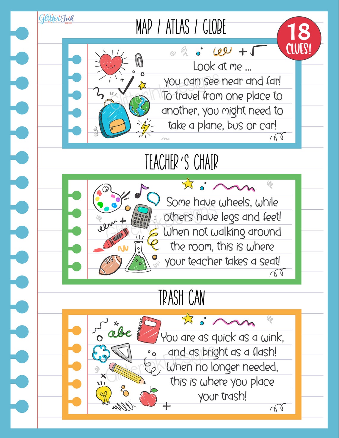 Classroom Scavenger Hunt Rhyming Riddle Clue Cards, Back to School ...