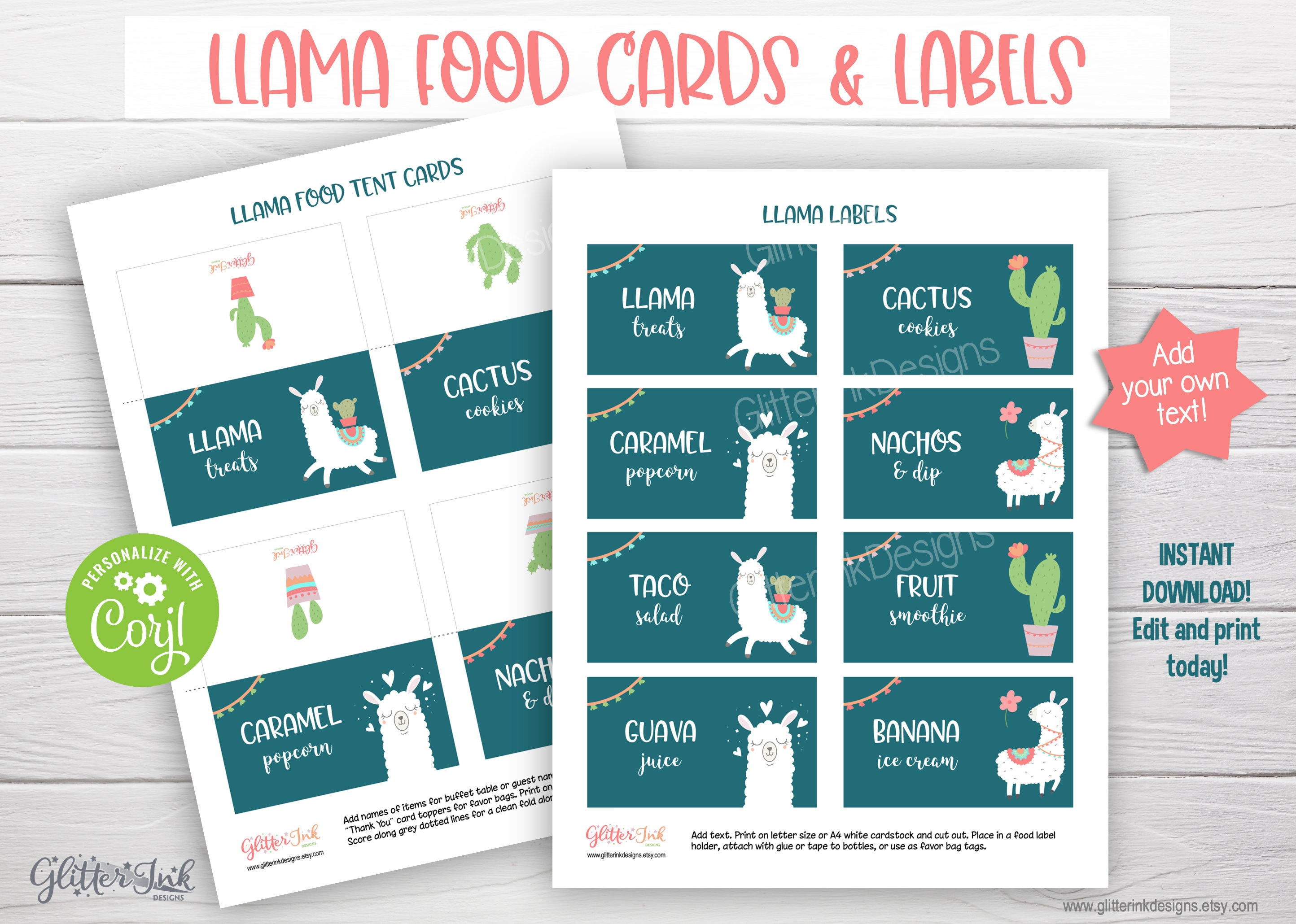 Llama Party Food Tent Cards / Llama Birthday Labels / Llama Place Cards ...