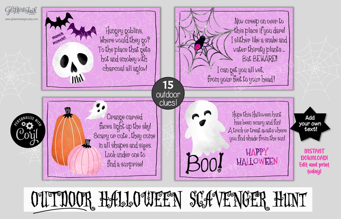 Outdoor Halloween Scavenger Hunt / Kids Halloween Treasure Hunt Clues ...