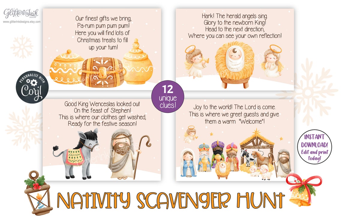 Nativity Scene Christmas Scavenger Hunt Clue Cards / Christmas - Etsy