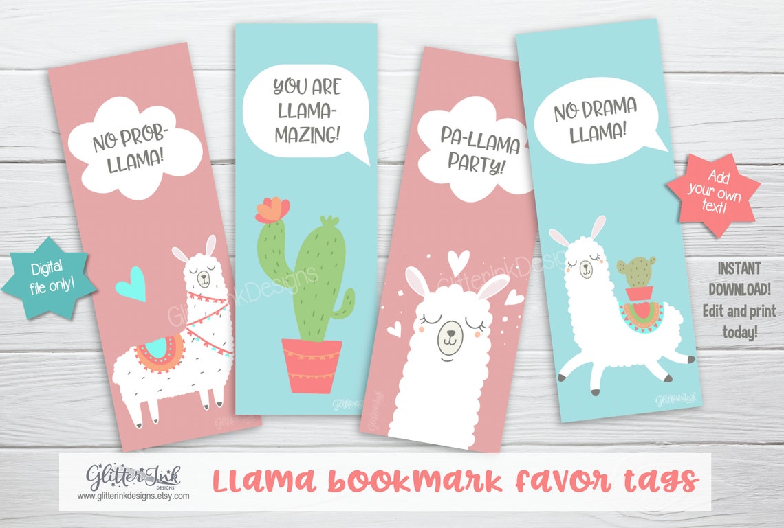 Llama party bookmark favor / Llama party favors / Llama thank | Etsy