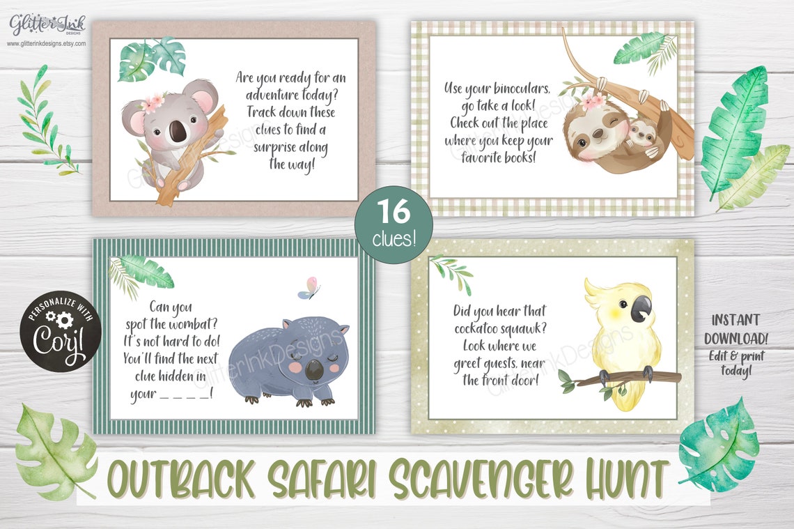 Jungle Safari Animal Scavenger Hunt Clue Cards / Australian - Etsy