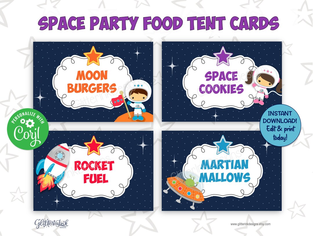 Astronaut Party Food Tent Cards / Rocket Party Buffet Table Cards ...