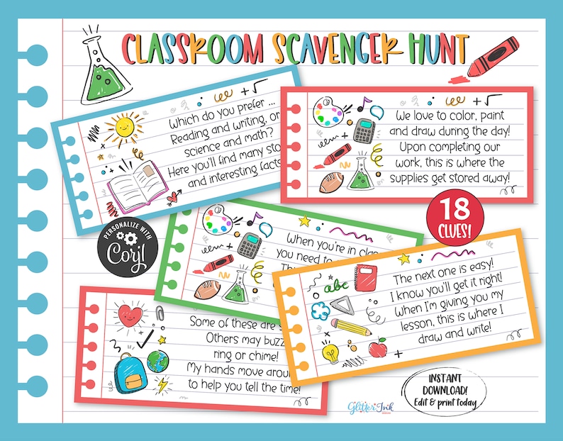 Classroom Scavenger Hunt Rhyming Riddle Clue Cards / Back to - Etsy