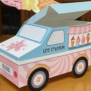 Ice Cream Truck Printable Favor Box, Two Sweet Birthday Customizable ...