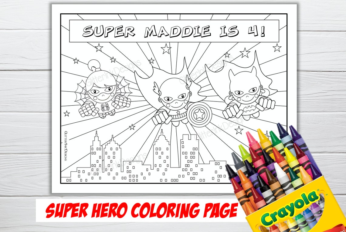 Super Hero Party Coloring Page / Flying Super Heroes Colouring Activity ...